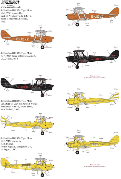 Xtradecal Item No. X48206 - de Havilland Tiger Moth Pt. 2 Civil Schemes ...